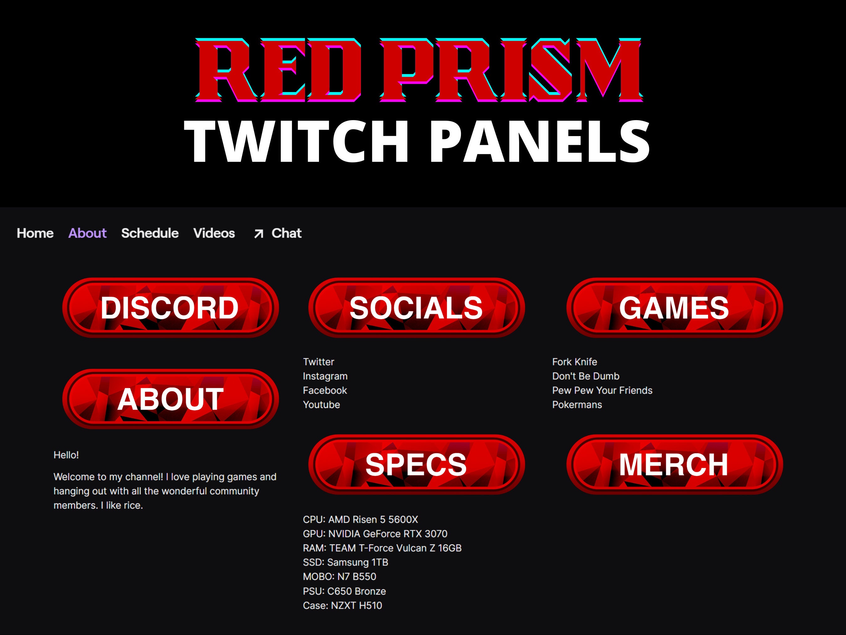Red Prism Twitch Panels X20 Panels Digital Download - Etsy