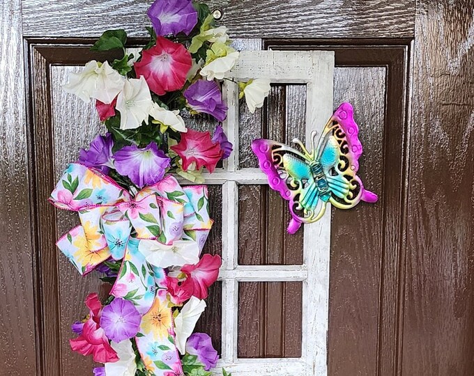 Rustic Window Frame Wreath, Window Frame Floral, Window Frame Wall ...