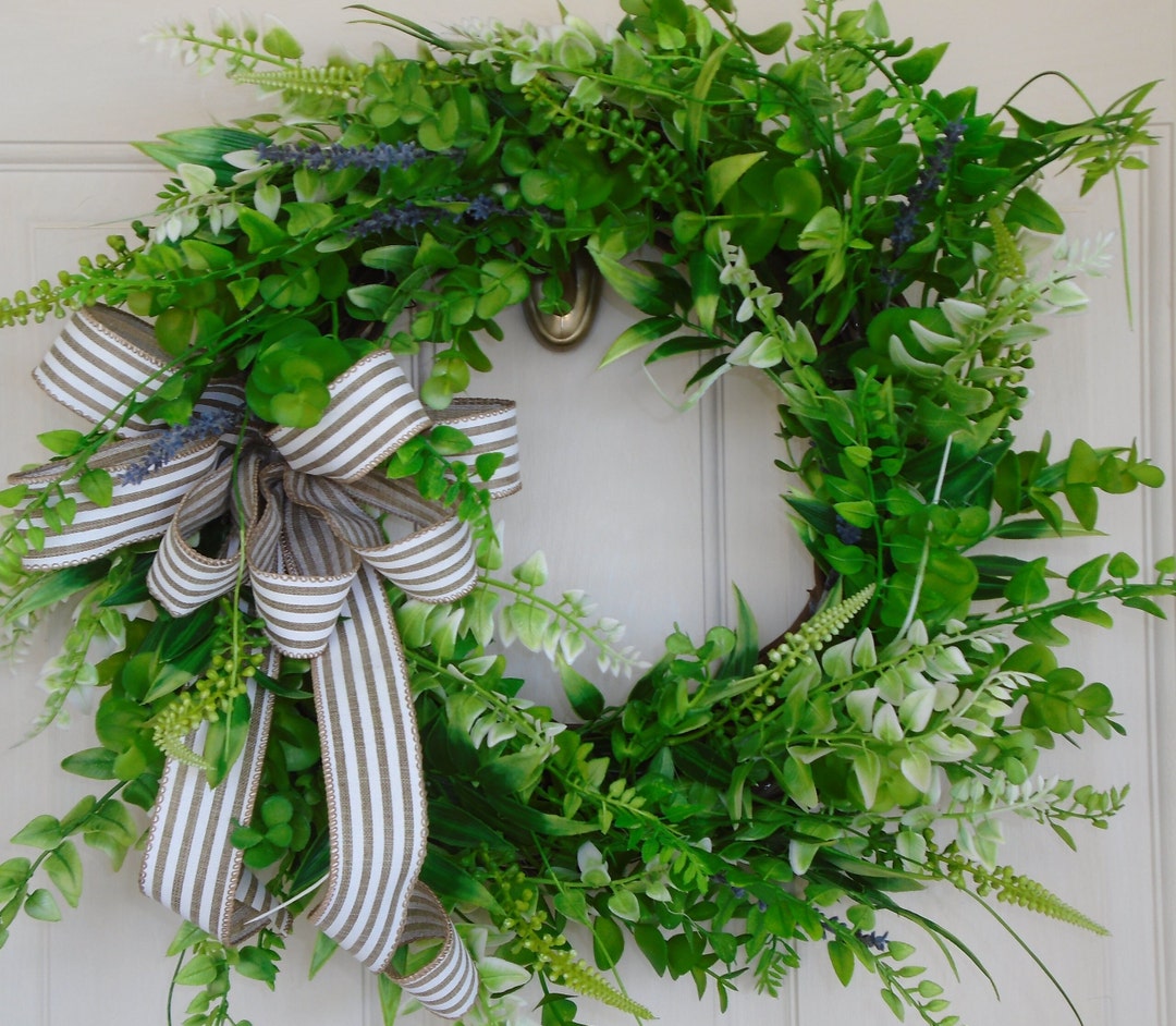 Everyday Mixed Greenery Wreath for Front Door, All Season Wreath for ...
