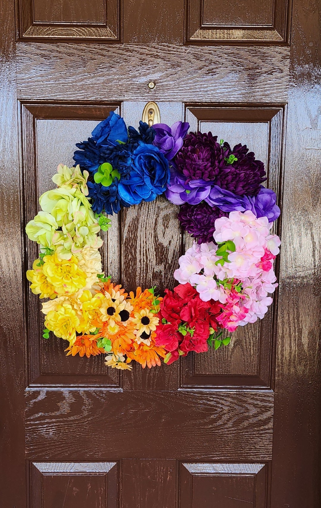 Rainbow Wreath for Front Door, Rainbow Floral Door Hanger, Indoor Wall ...