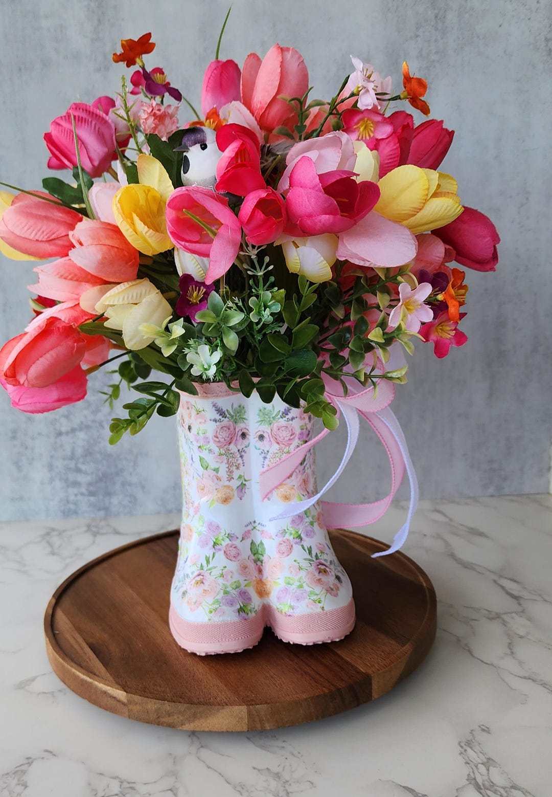 Rain Boot Floral Centerpiece, Spring Floral Arrangement, Front Porch ...