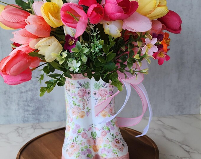 Rain Boot Floral Centerpiece, Spring Floral Arrangement, Front Porch ...