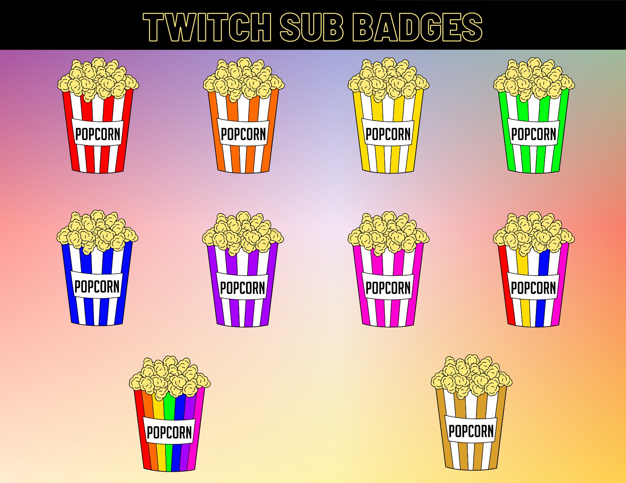 Popcorn Twitch Sub Badges | Twitch Emotes | Twitch Cheer Badges - Etsy