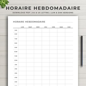 Horaire Hebdomadaire á Imprimer, Weekly Schedule in French, Schedule ...