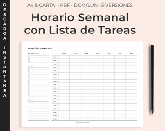 Spanish Weekly Planner Printable Fillable PDF, Weekly Schedule for Kids ...