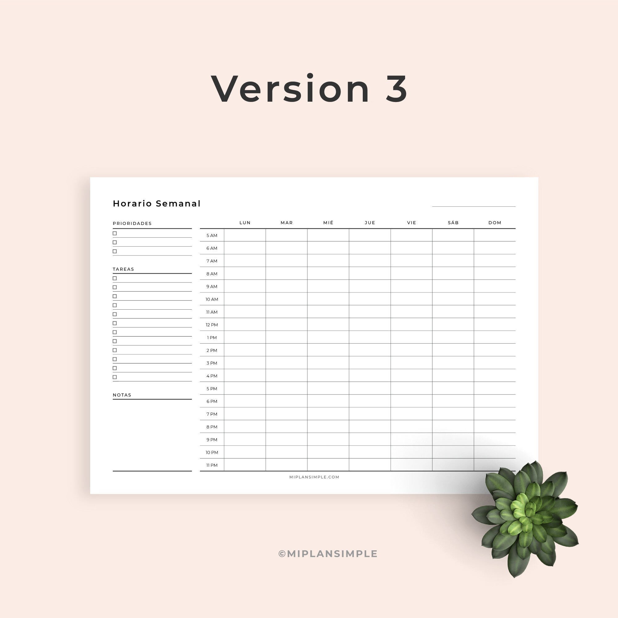 Weekly Planner Schedule Spanish Printable A4 & US LETTER - Etsy