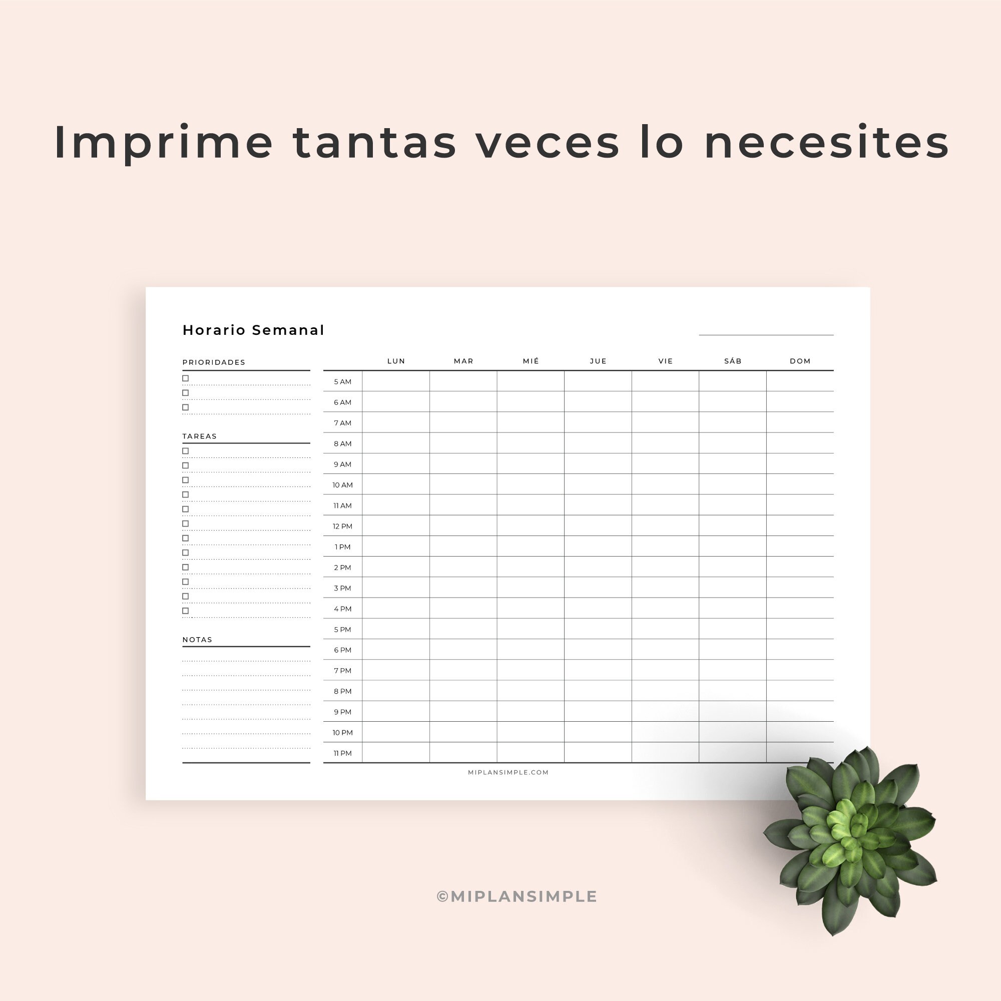 Weekly Planner Schedule Spanish Printable A4 & US LETTER - Etsy