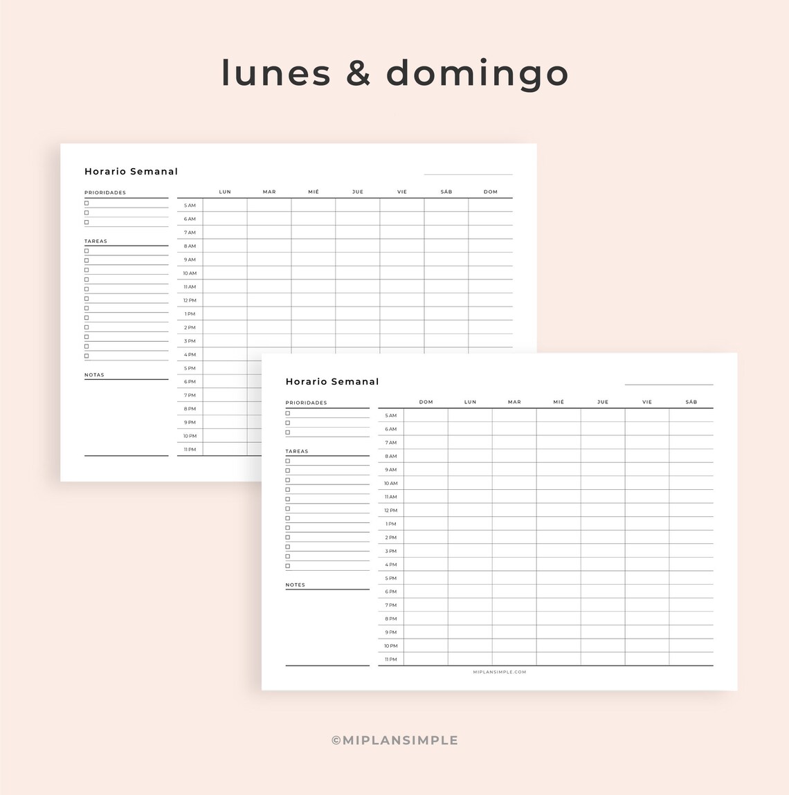 Weekly Planner Schedule Spanish Printable A4 & US LETTER - Etsy