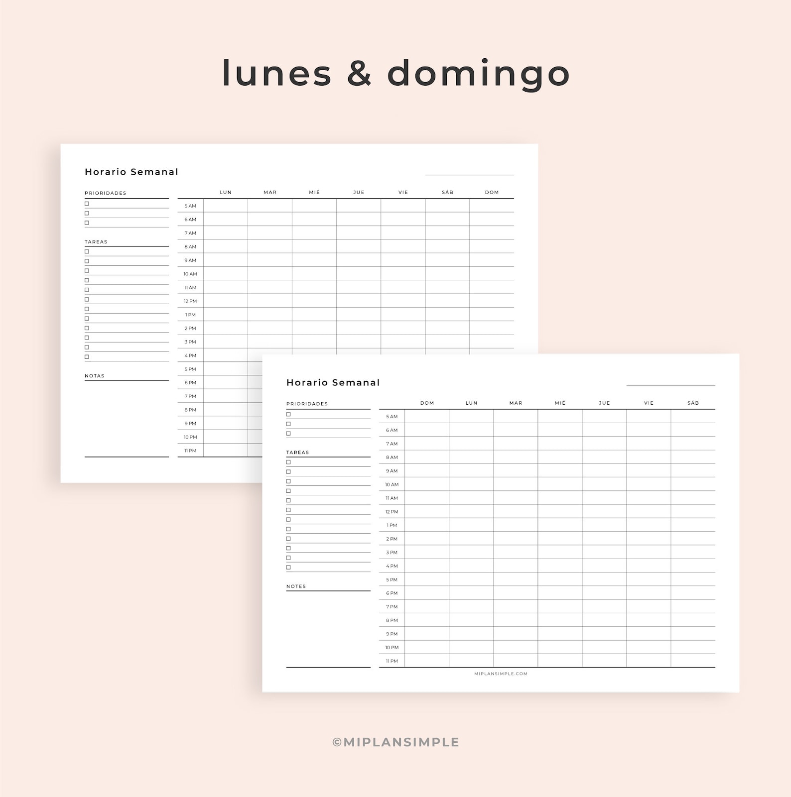 Weekly Planner Schedule Spanish Printable A4 & US LETTER - Etsy