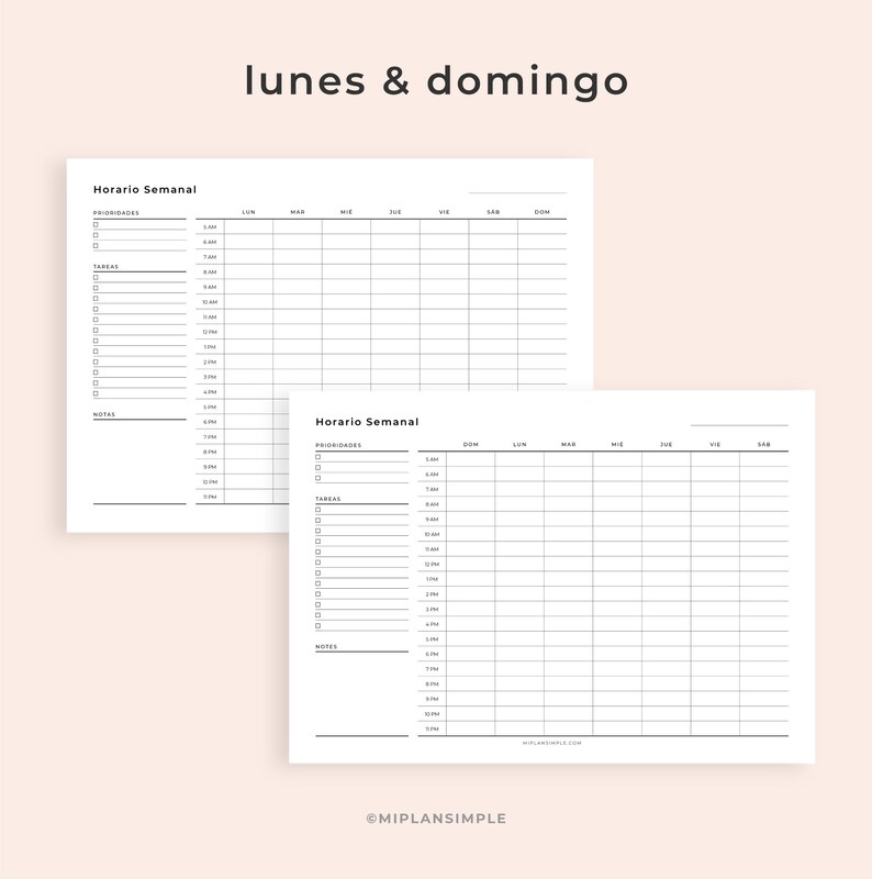 Weekly Planner Schedule Spanish Printable A4 & US LETTER - Etsy
