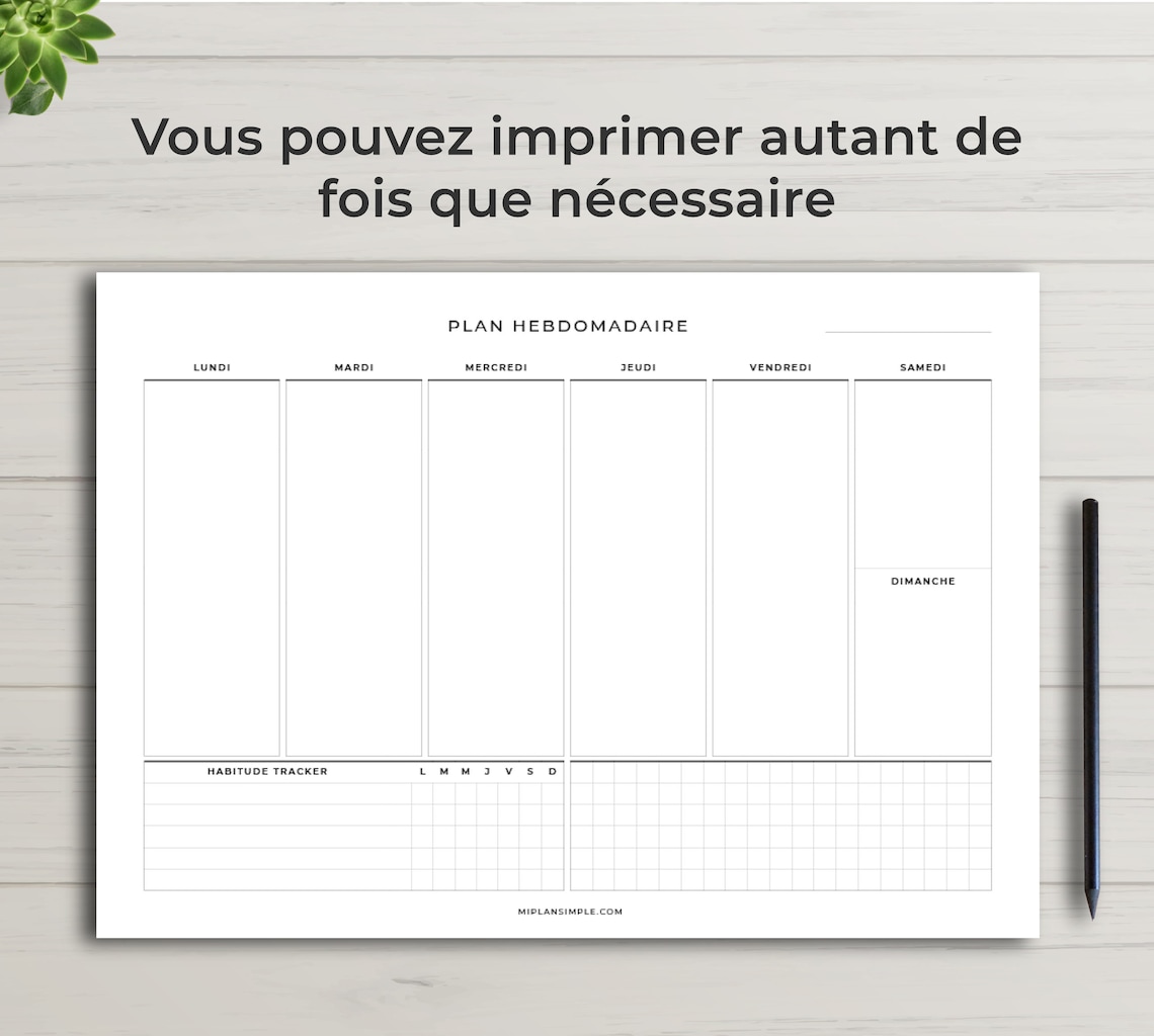 Planning Hebdomadaire à Imprimer, Planning Semaine, Semainier, Planning ...