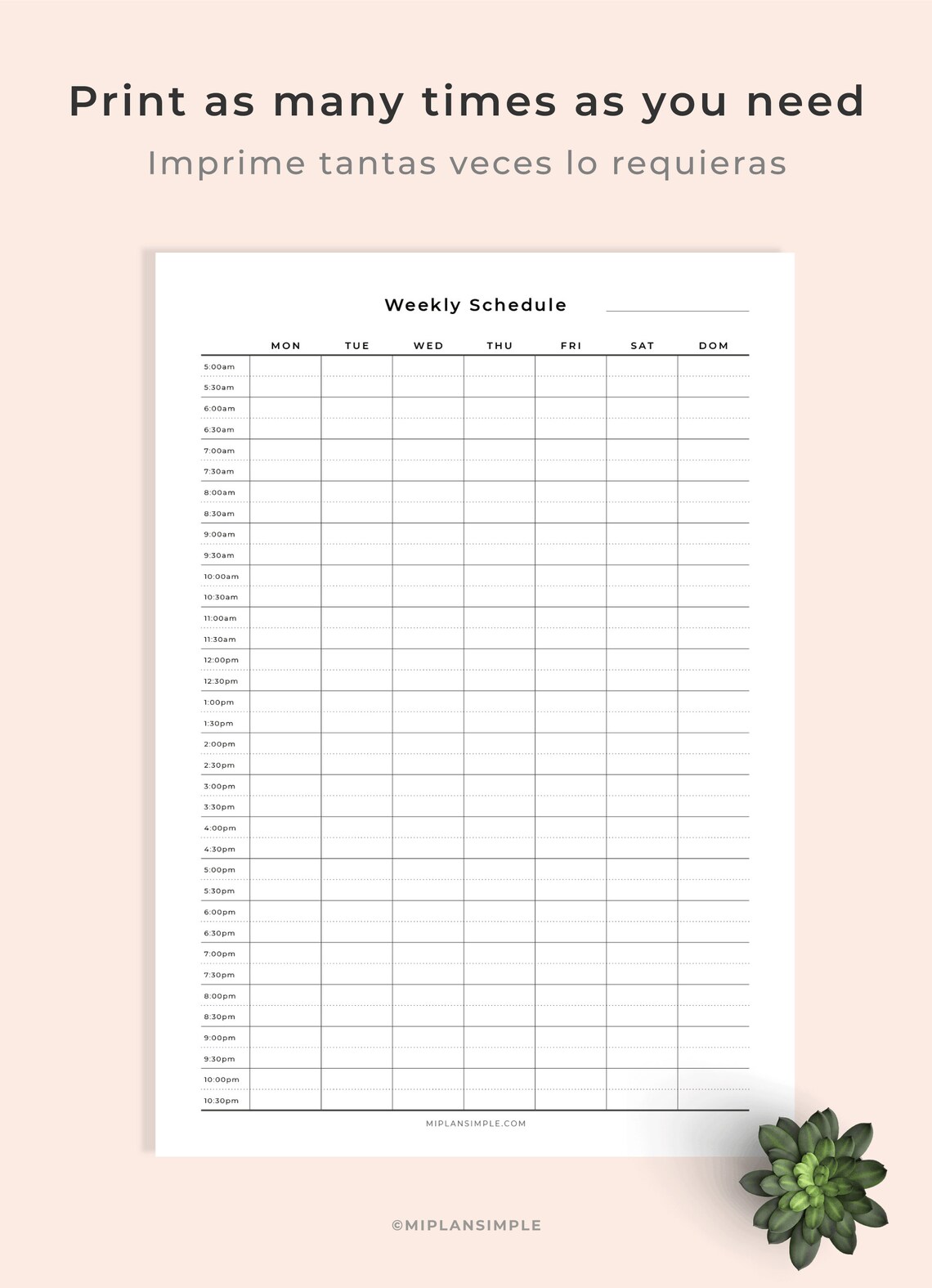 Half Hour Weekly Schedule Printable, Half-hour Schedule PDF A4 & Letter ...