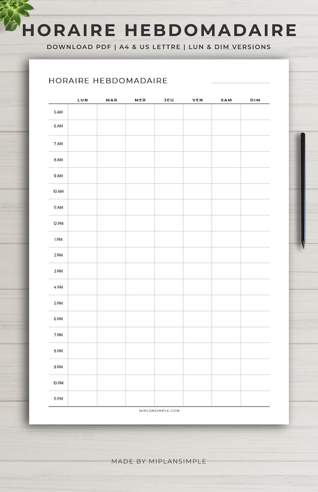 Horaire Hebdomadaire á Imprimer, Weekly Schedule in French, Schedule ...