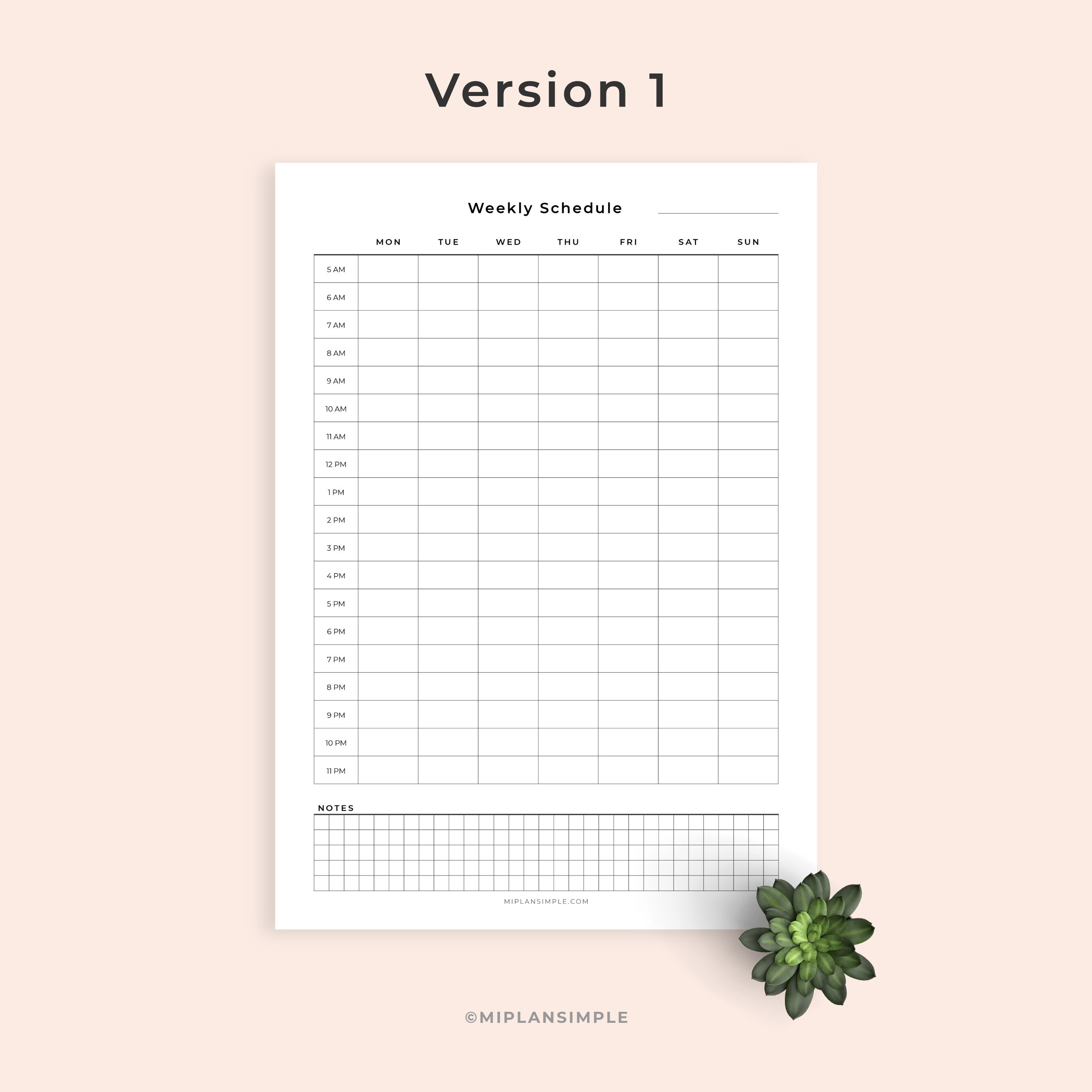Printable Weekly Schedule, Schedule With Notes, Printable Weekly ...