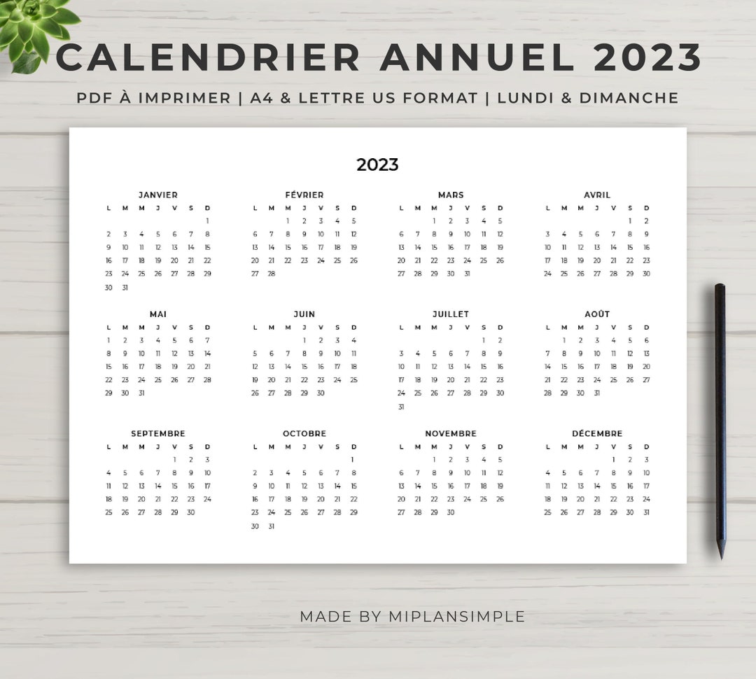 Calendrier 2023 à Imprimer, Calendrier Annuel 2023 Imprimable En ...