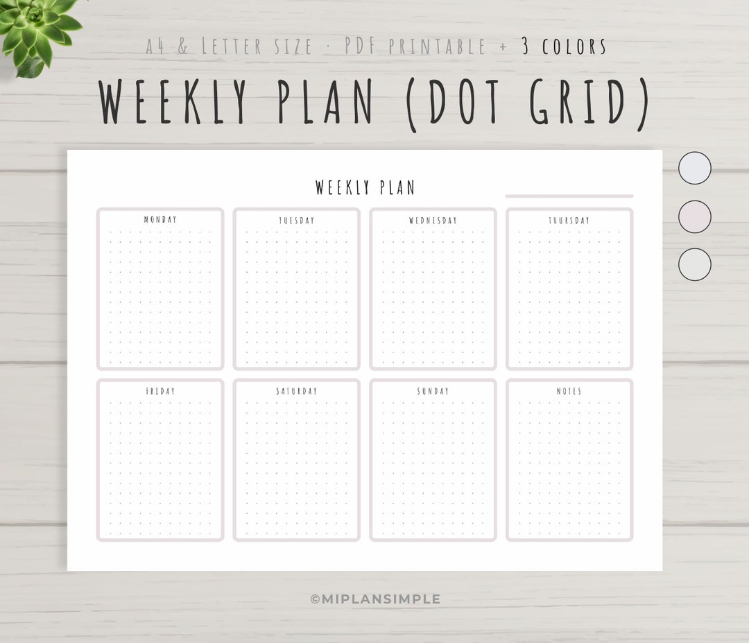 Landscape Dot Grid Weekly Plan, Weekly Planner Printable PDF A4, Letter ...