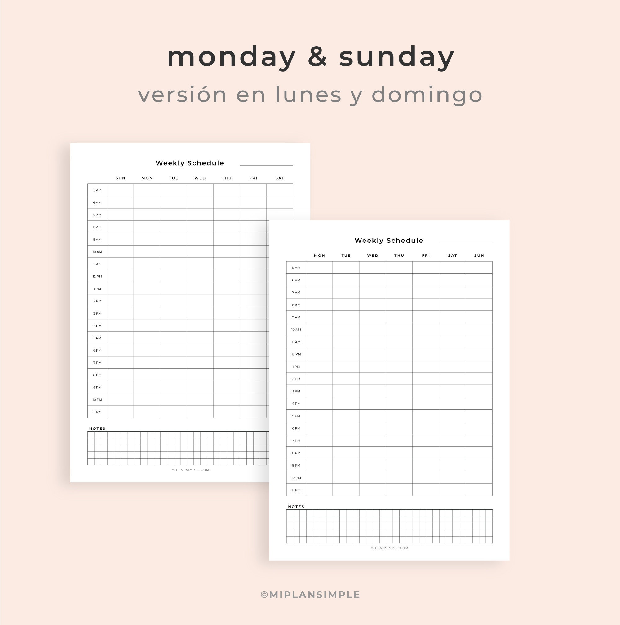 Printable Weekly Schedule, Schedule With Notes, Printable Weekly ...