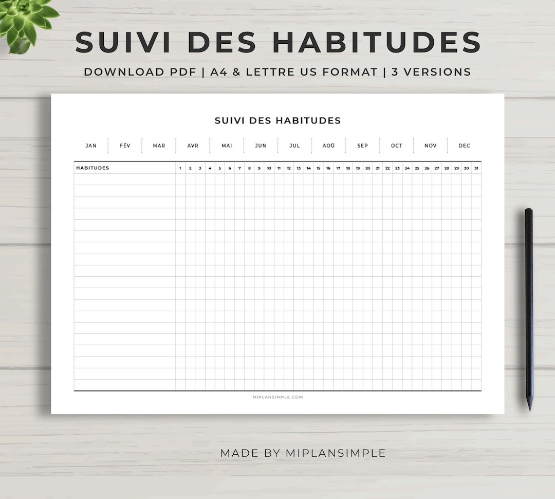 Suivi Des Habitudes à Imprimer, Tracker D'habitude, Simple Habit ...