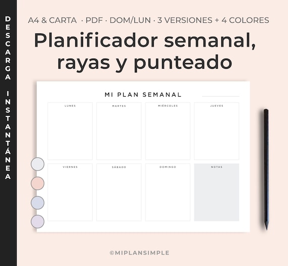 Weekly Planner Spanish Weekly Agenda Desk Planner Planner - Etsy