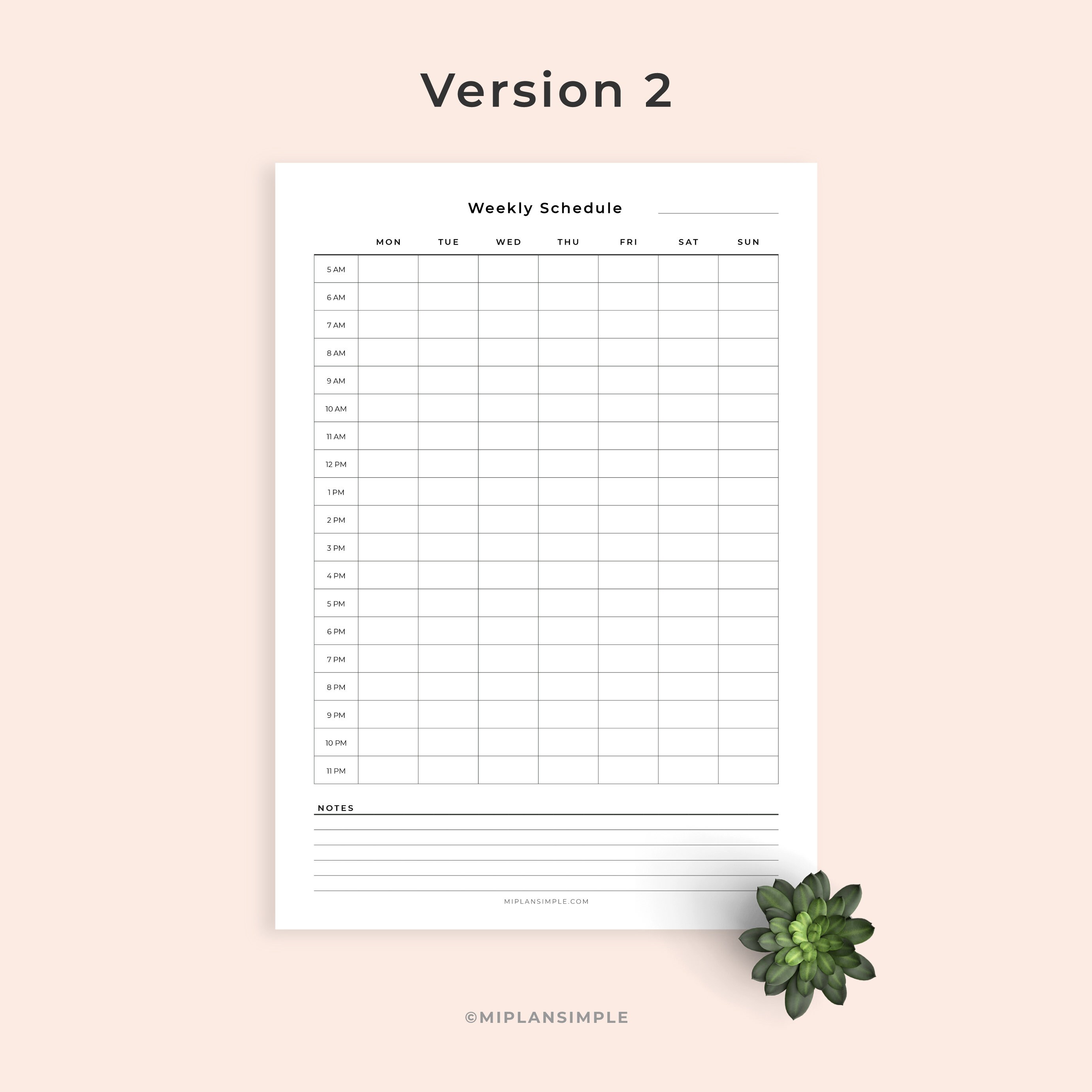 Printable Weekly Schedule, Schedule With Notes, Printable Weekly ...