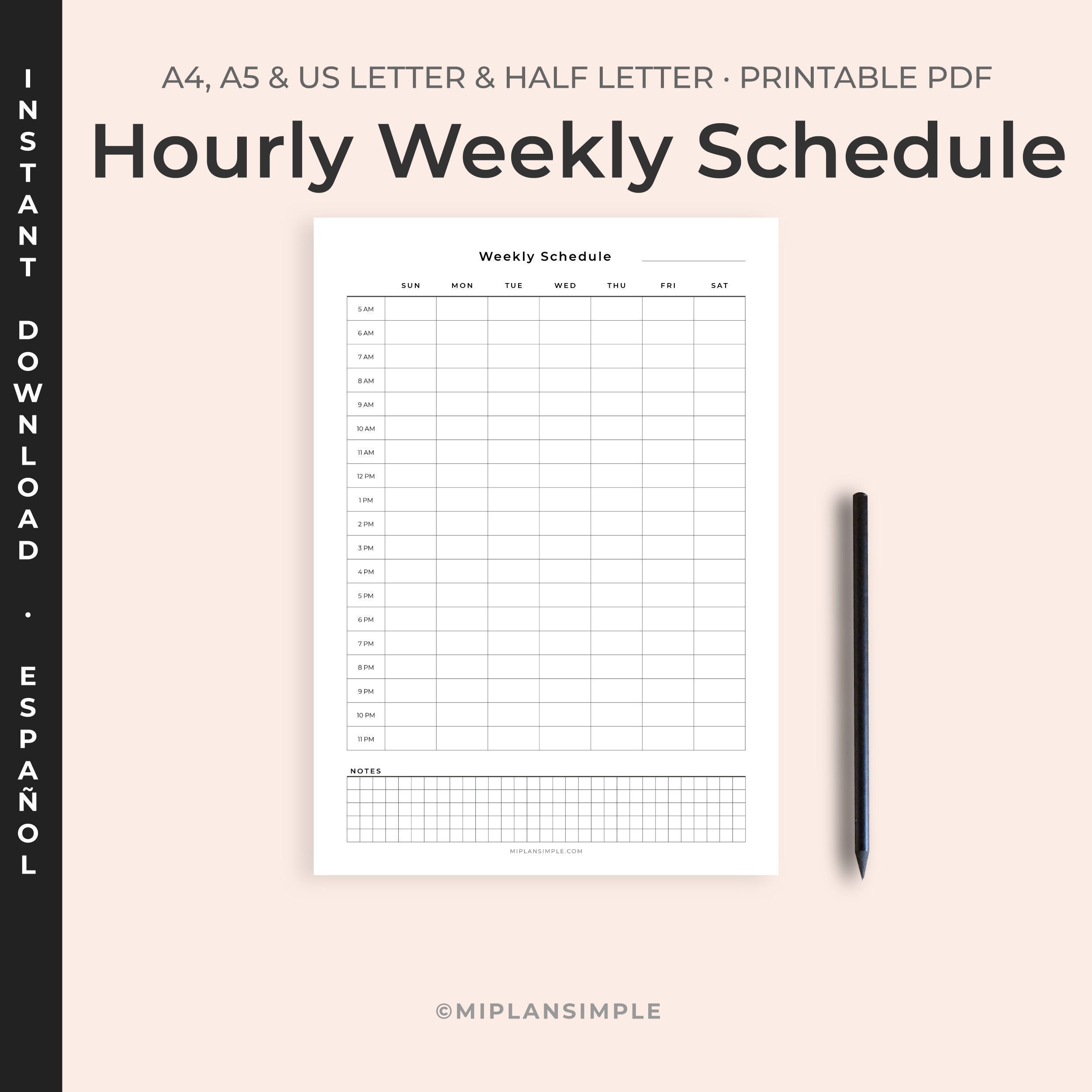 Printable Weekly Schedule, Schedule With Notes, Printable Weekly ...