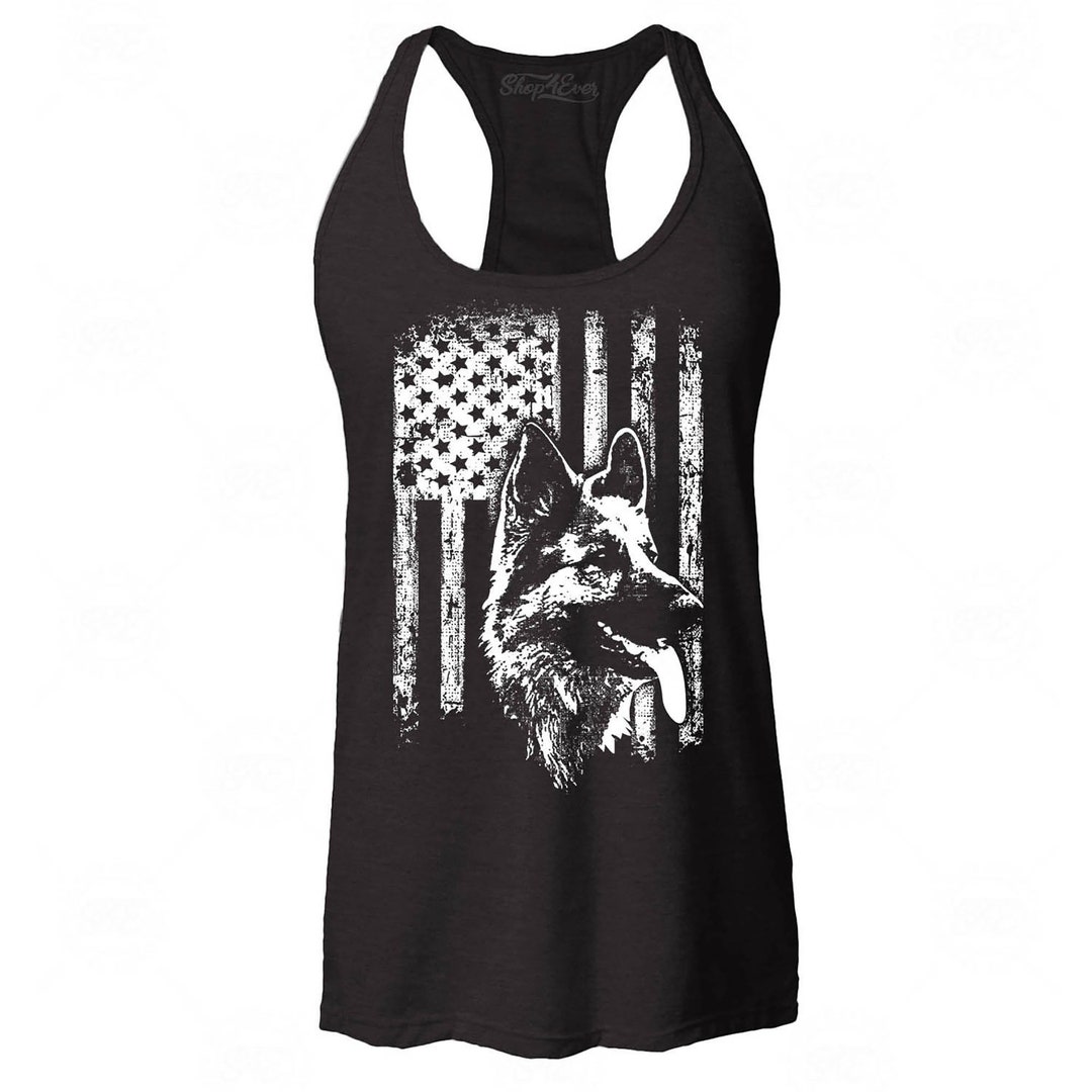 German Shepherd Canine American Flag Women's Racerback Tank Top Slim ...