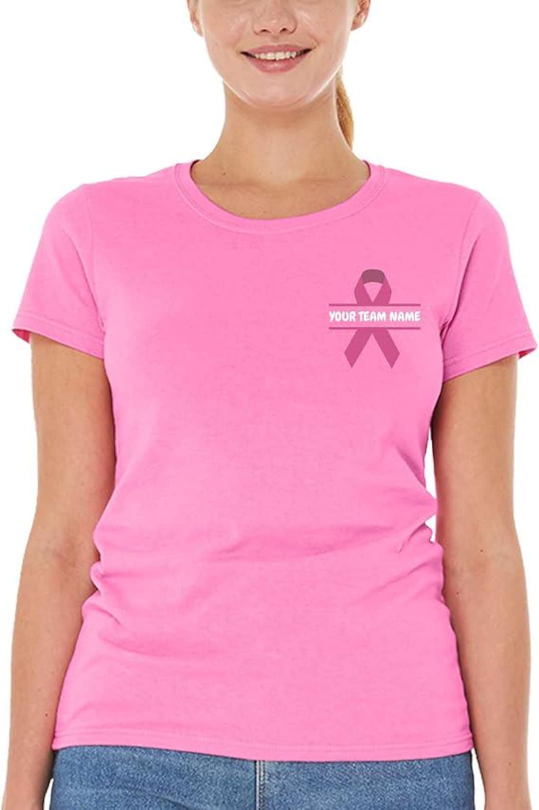 Personalized Breast Cancer Awareness Pink Ribbon Pocket Your Team Name Women's T-shirt ...