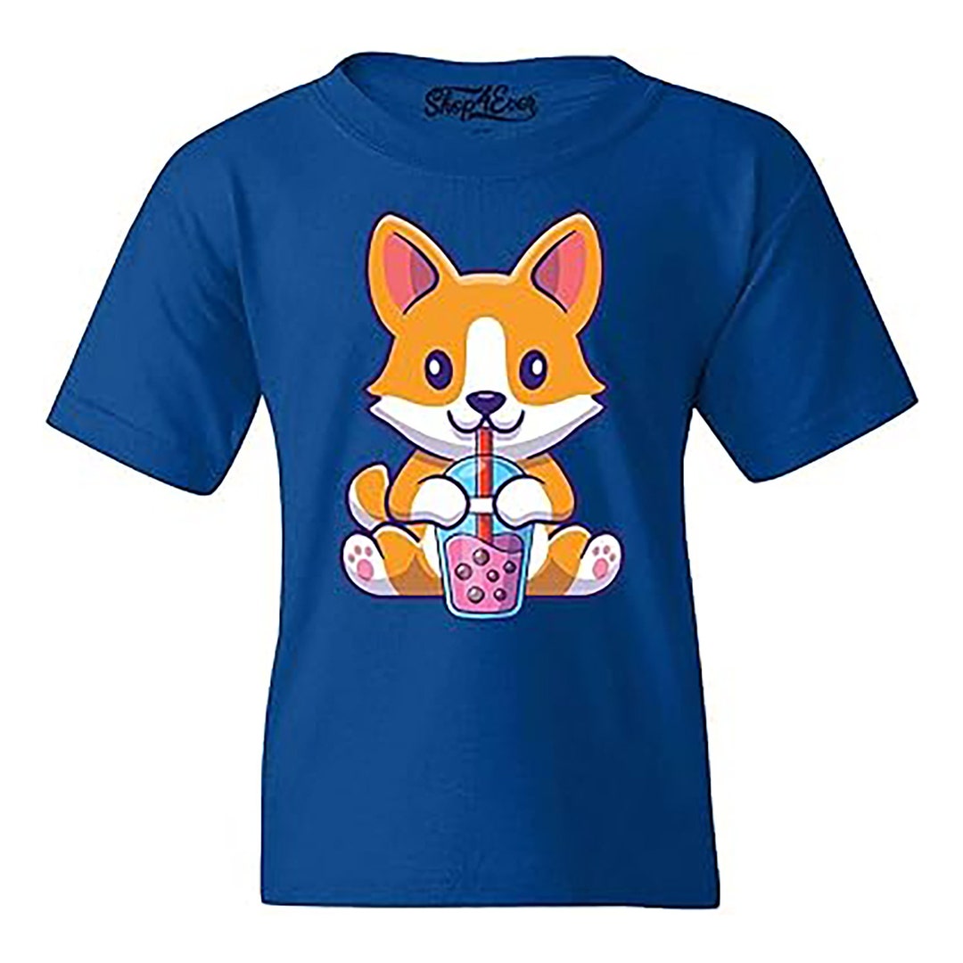 Cute Corgi Drinking Boba Tea Kawaii Child's T-shirt Kids Tee Dog Lover ...