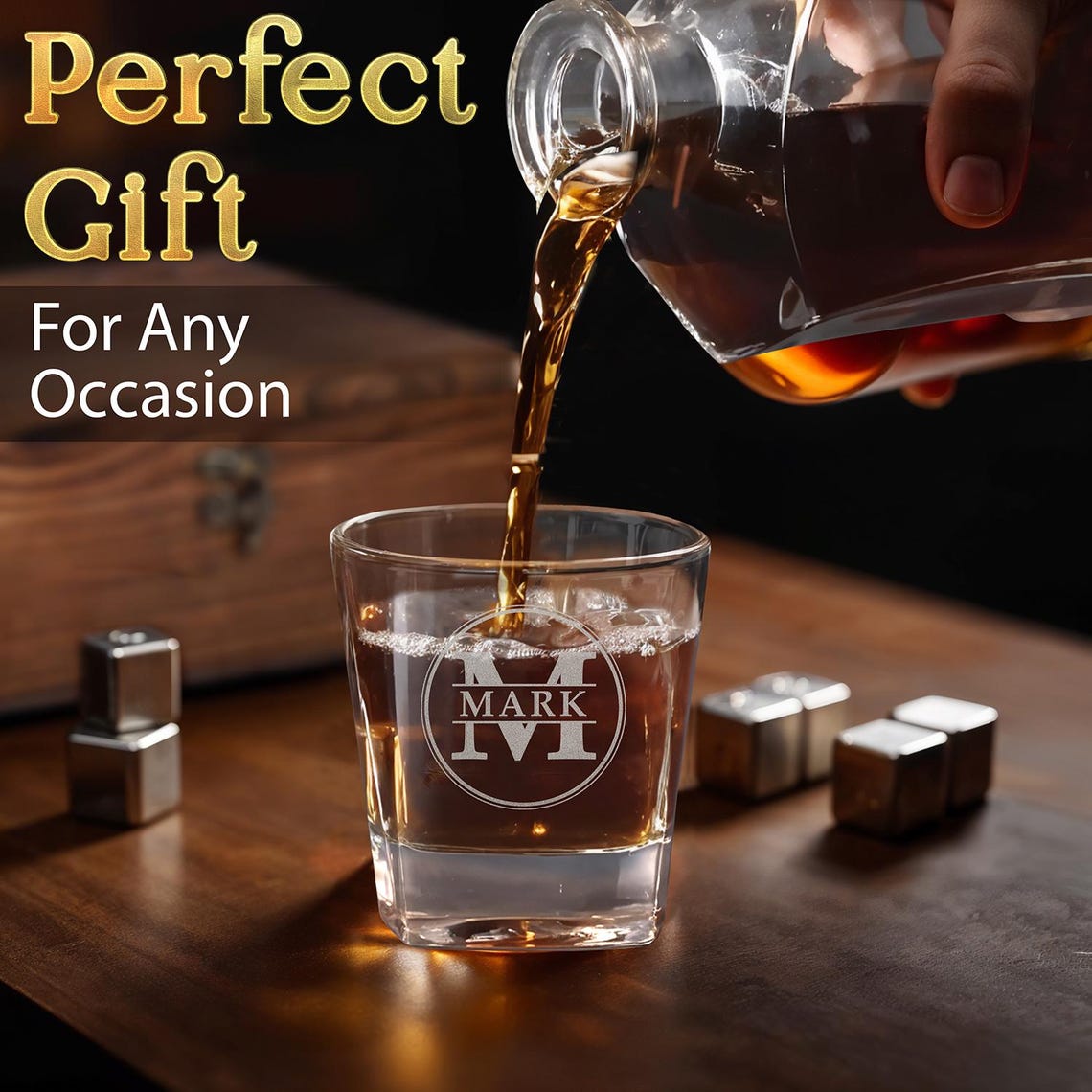 Custom Engraved Monogram Minimal Design 6 Options Whiskey Decanter Gift ...