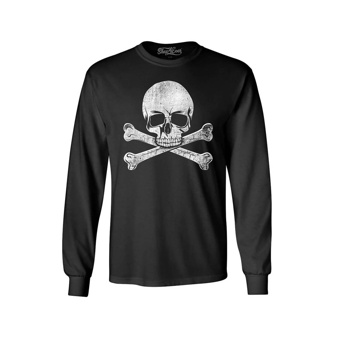 Distressed White Skull and Crossbones Long Sleeve Shirt - Etsy