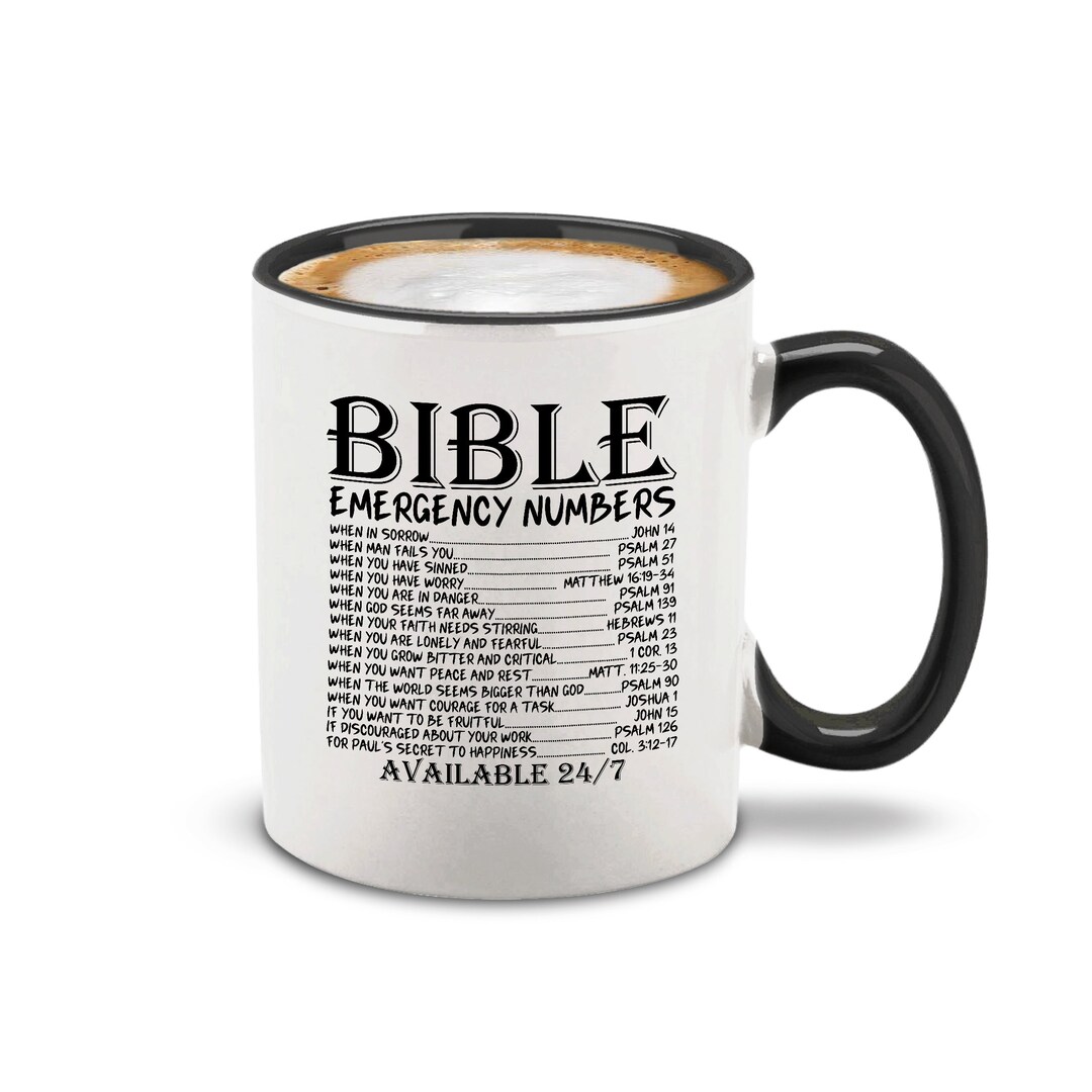 Bible Emergency Numbers Bible Verse Available 24/7 Ceramic Coffee Mug ...