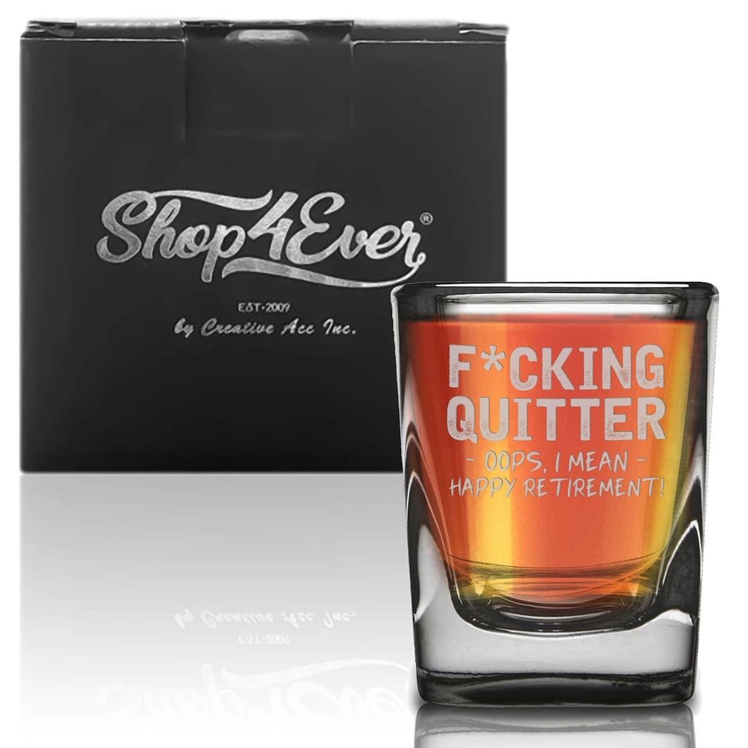 Quitter Oops, I Mean Happy Retirement! Engraved Square Shot Glass 2 Oz ...