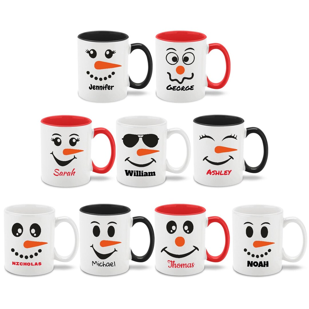 Custom Snowman Face Personalized Name Winter Holiday Ceramic Coffee Mug ...