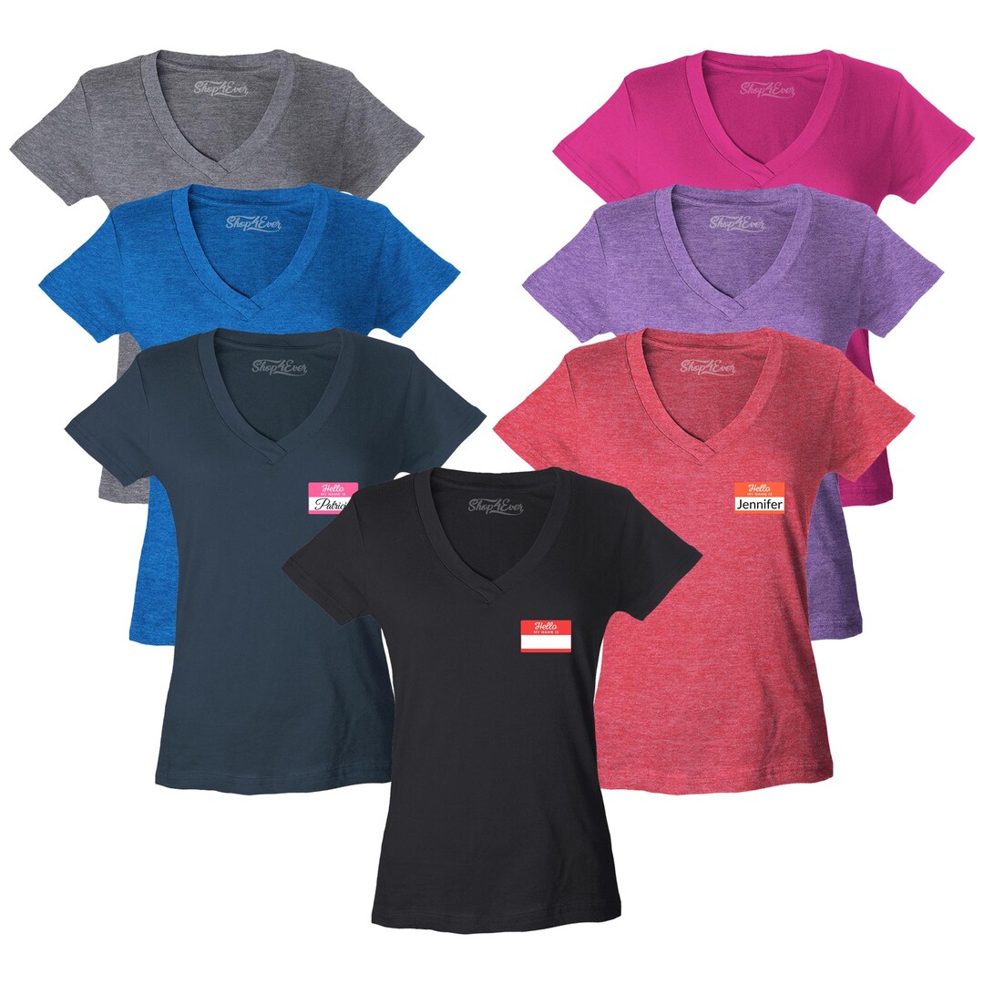Personalized Name Tag, Hello My Name is Custom Your Name Women's V-neck ...