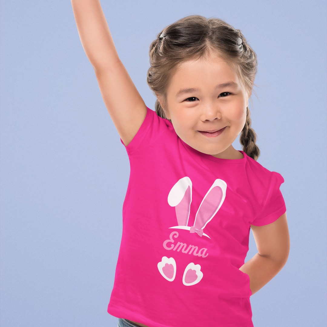 Personalized Easter Bunny Ears Custom Pink Girl Name Child's T-shirt ...