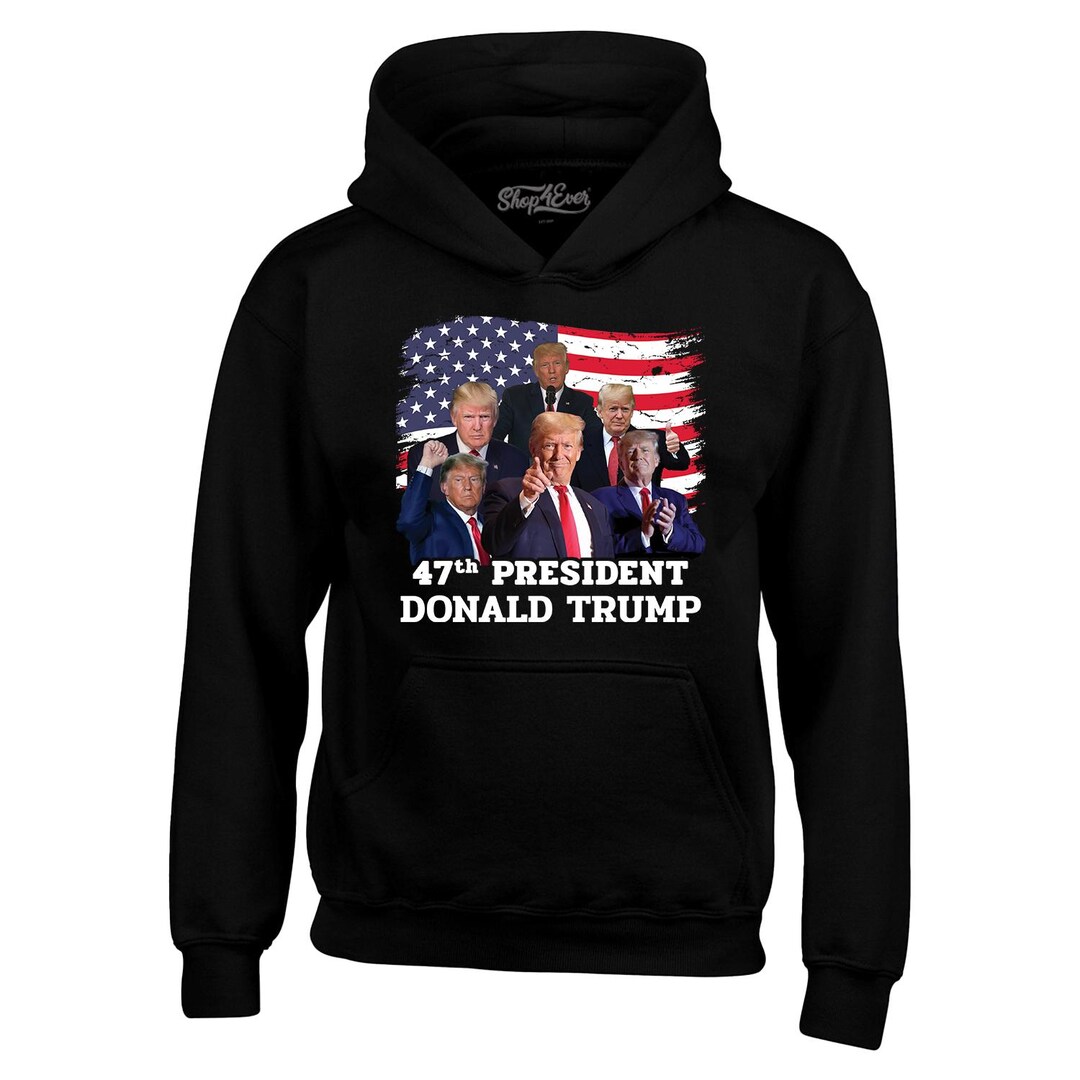 47th President Donald Trump American Flag Collage Hoodie Sweatshirts ...