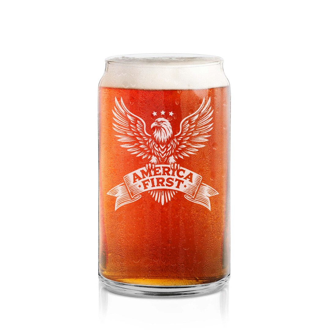 America First Eagle and Stars Laser Engraved Beer Can Glass 16 Oz. USA ...