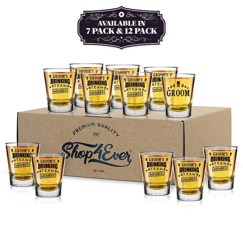 Groom and Groom's Drinking Team Member Glass Shot Glasses Wedding ...