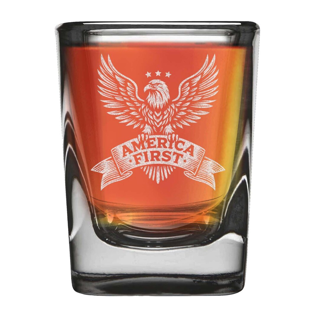 America First Eagle With Stars Engraved Heavy Base Prism Shot Glass 2 ...