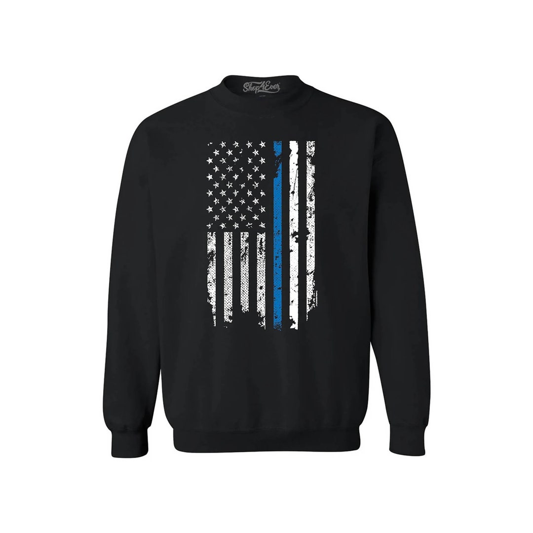Police Officer American Flag Blue Line USA Law Enforcement Crewneck ...