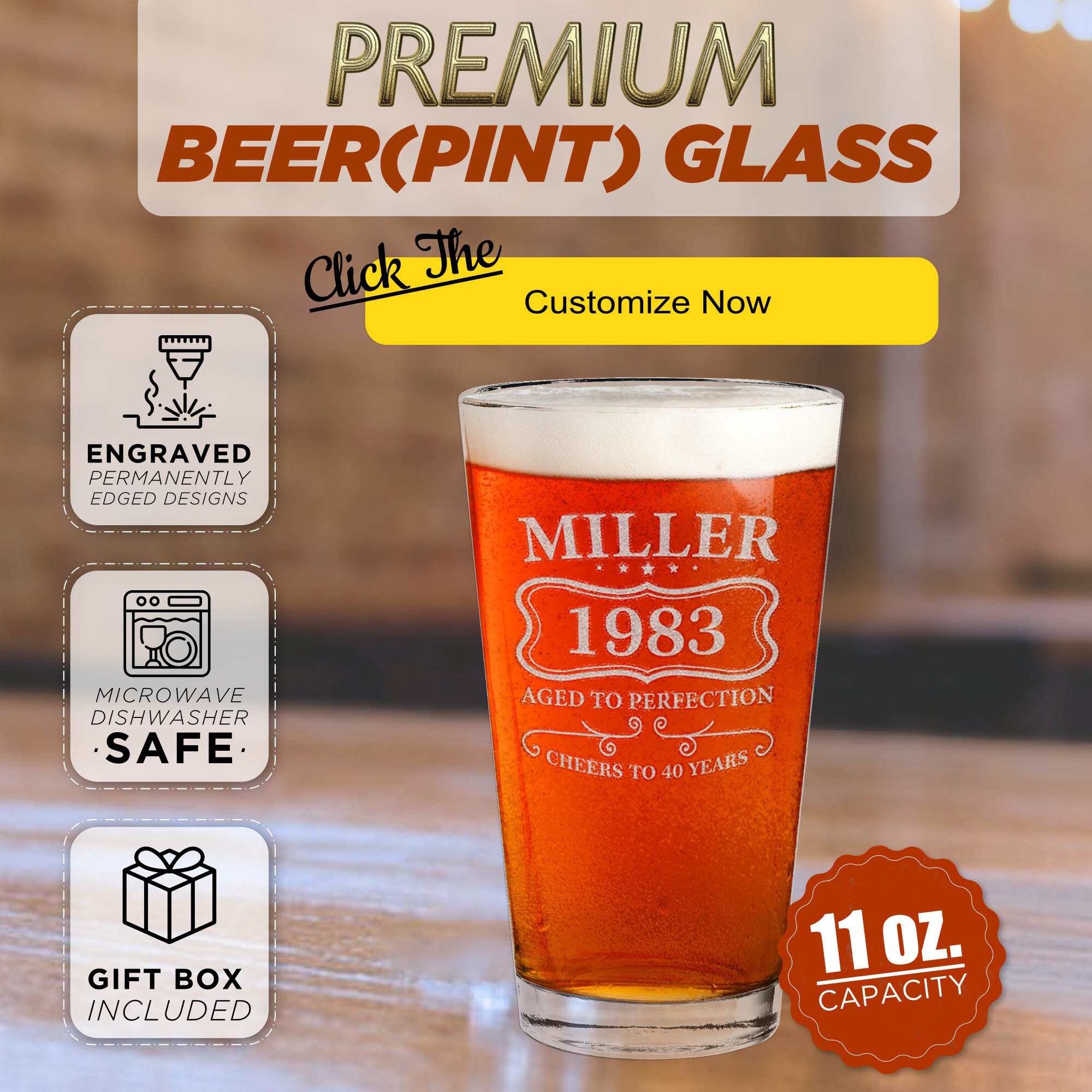 Personalized Aged to Perfection Custom Engraved Birthday Beer Pint ...