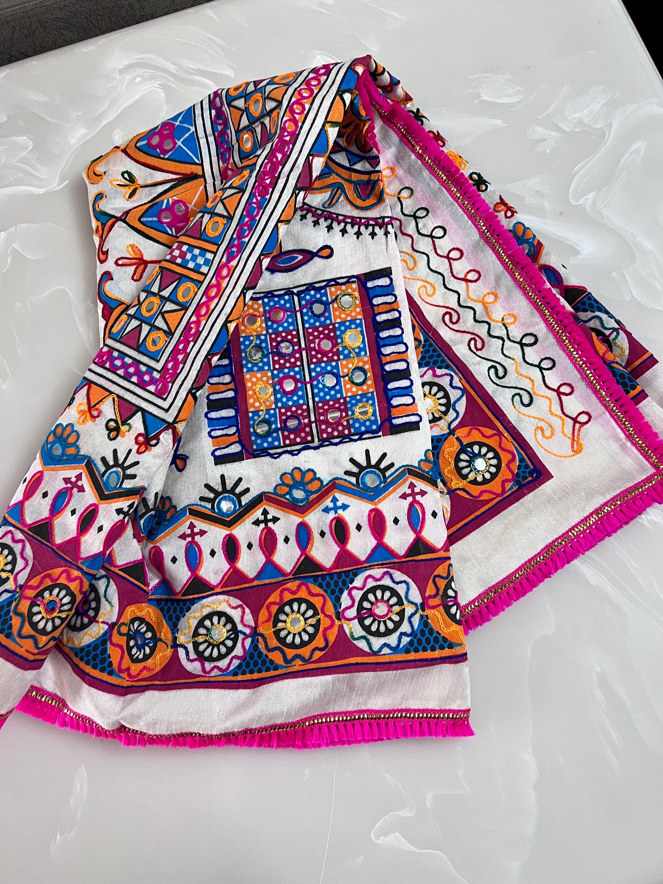 White Ivory Garba Mirror Work Dupatta Kutch Embroidery /garba Outfit ...
