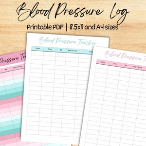 Blood Pressure Log - Printable Tracker to Chart Your BP - Instant ...