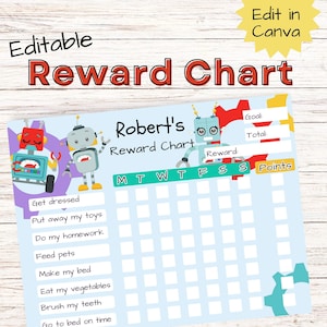 Chore Chart for Kids - Printable Boys Robot Reward Behavior ...