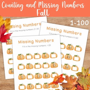 Missing Number Worksheets for Kindergarten and Preschool Math - Fall ...