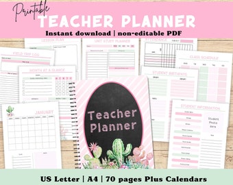 Pink Cactus Teacher Planner Printable - Etsy