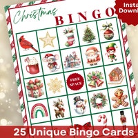 50x Cute Christmas Bingo Cards Fun Printable Christmas Bingo Game for ...