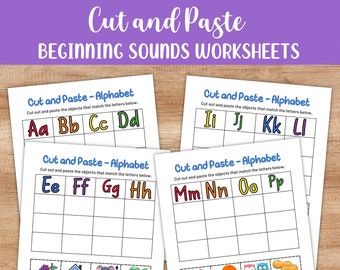 Beginning Sounds Worksheets - Cut and Paste Alphabet Letter Recognition ...
