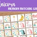 Unicorn Memory Game for Kids - Printable Matching Game for Toddler ...