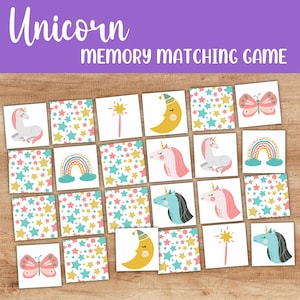 Unicorn Memory Game for Kids - Printable Matching Game for Toddler ...